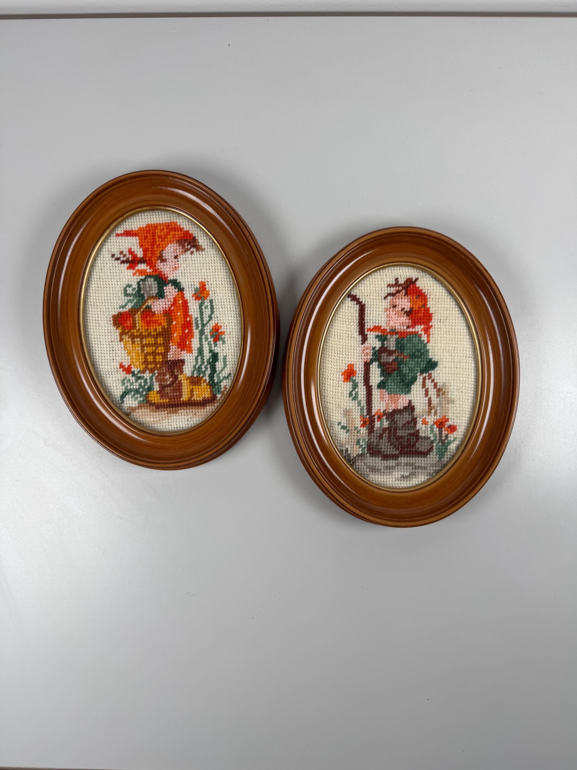 Vintage Needlework Frame Set. Needle Point. Handcrafted Work Framed in ...
