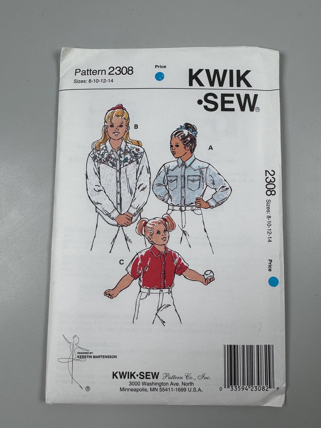 Kwik Sew 2308 Girls' Western Shirt Pattern - FF Uncut - Size 8-14 ...
