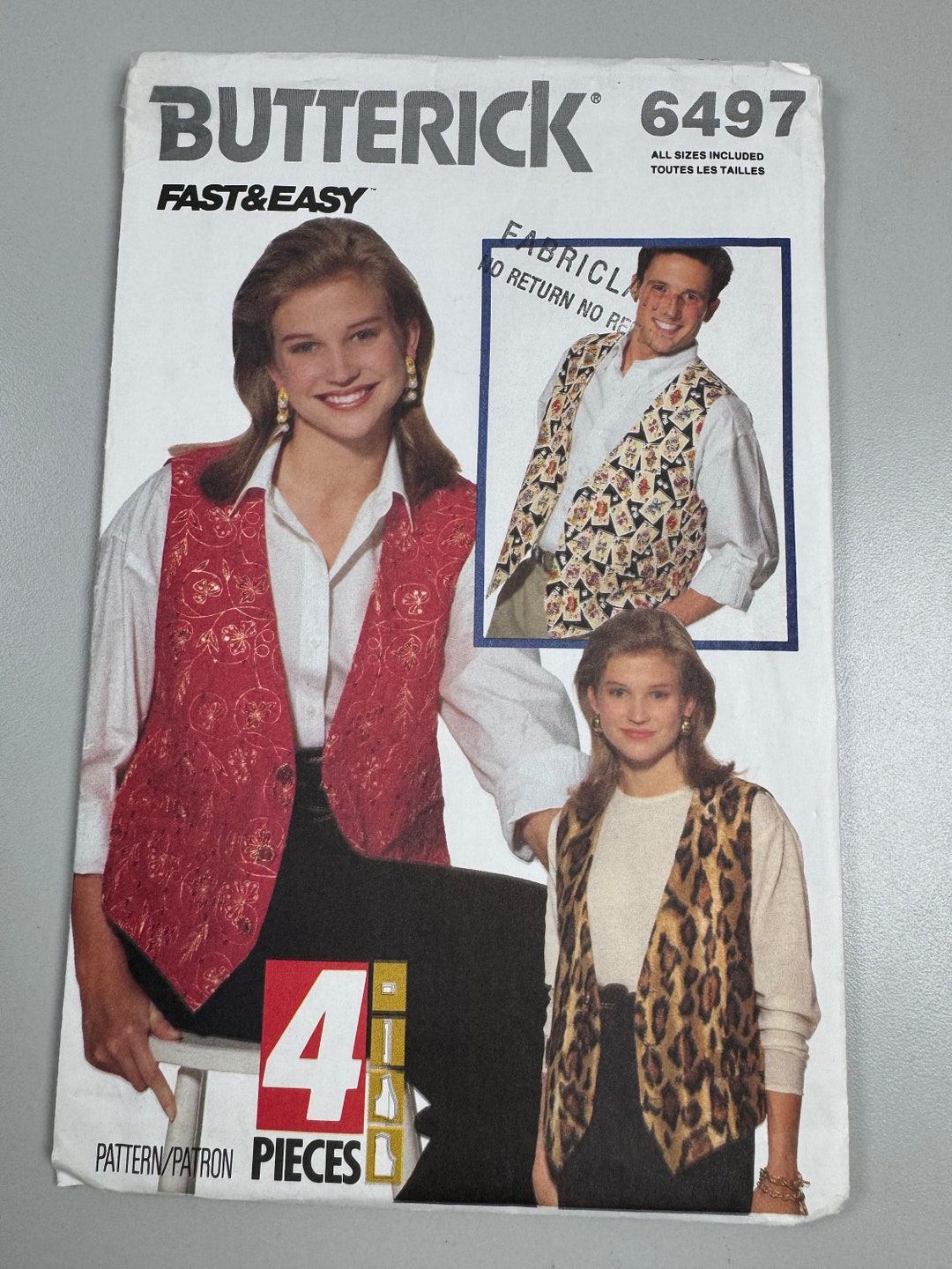 Butterick 6497 FF Uncut Men and Woman Vest Sewing Pattern Unisex Lined ...