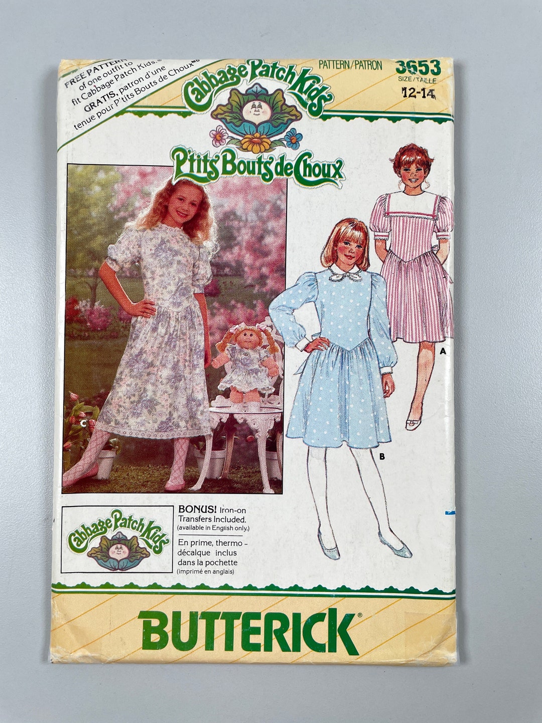 Butterick 3653 FF Uncut Cabbage Patch Kids Girls Dress Size 12-14 Chest ...