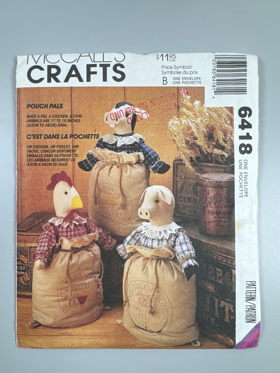 Mccall’s 6418FF Uncut Pouch Pals. Gunny Sax Stuffy Critters Cow, Pig or ...