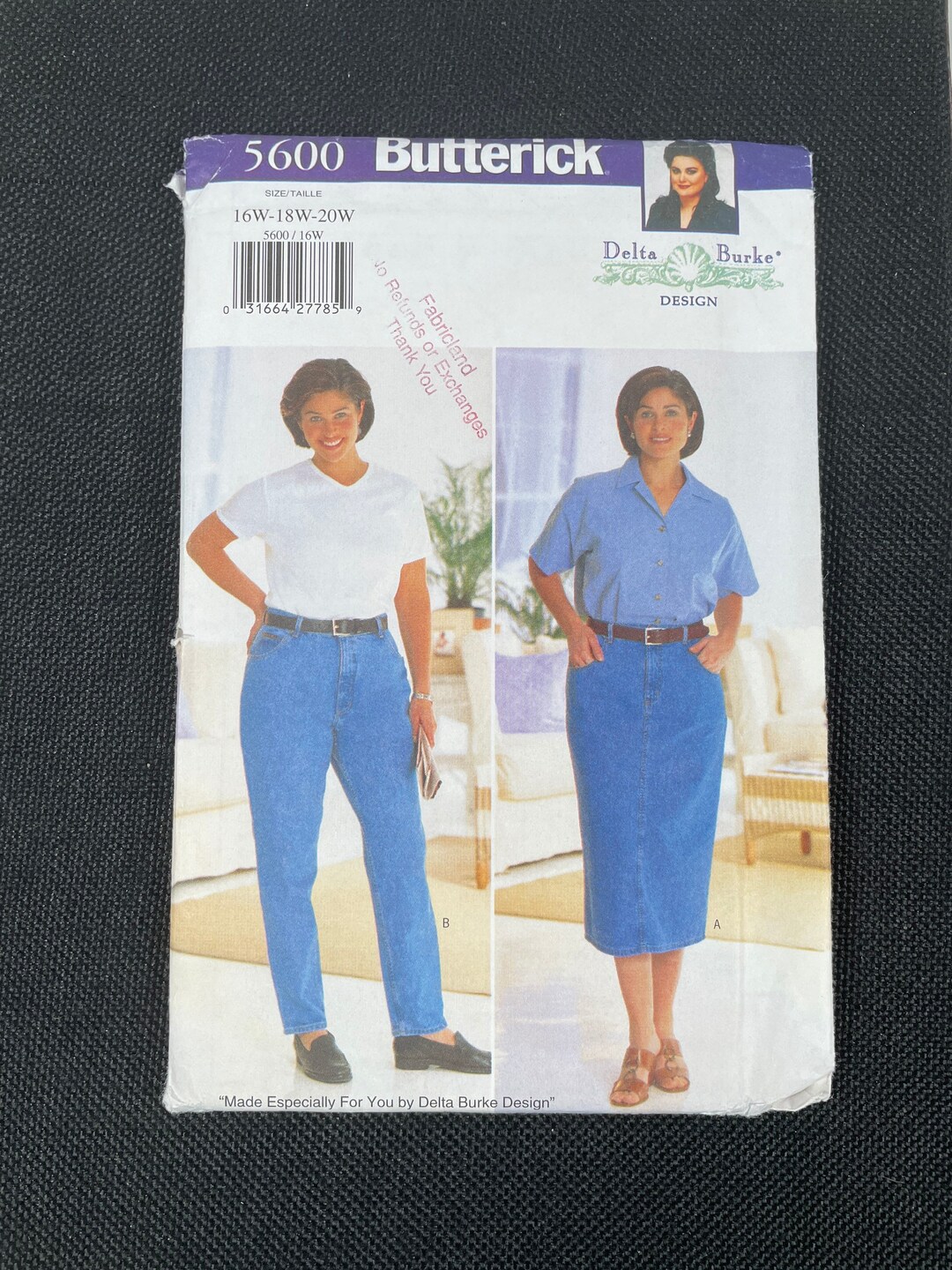 Butterick 5600 Complete Delta Burke Design Jean Pants and Skirt 16W-18W ...