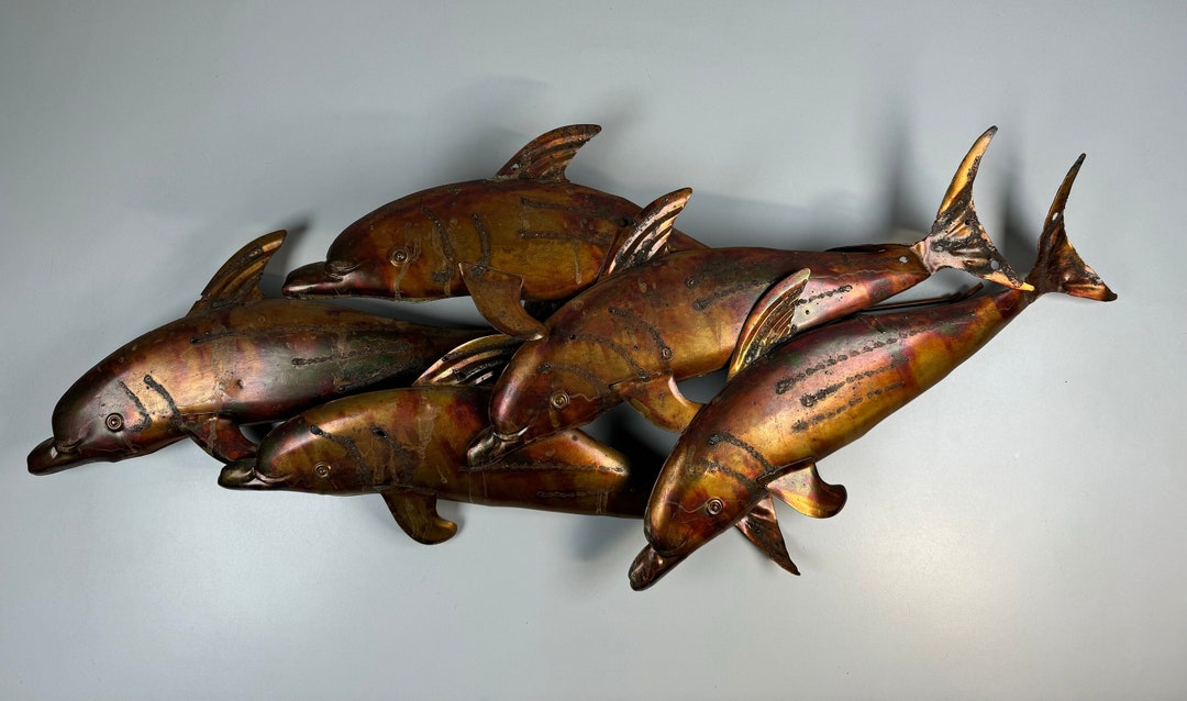 Vintage Copper Tone Metal Dolphin Sculpture Wall Hanging. 29 W Nautical ...