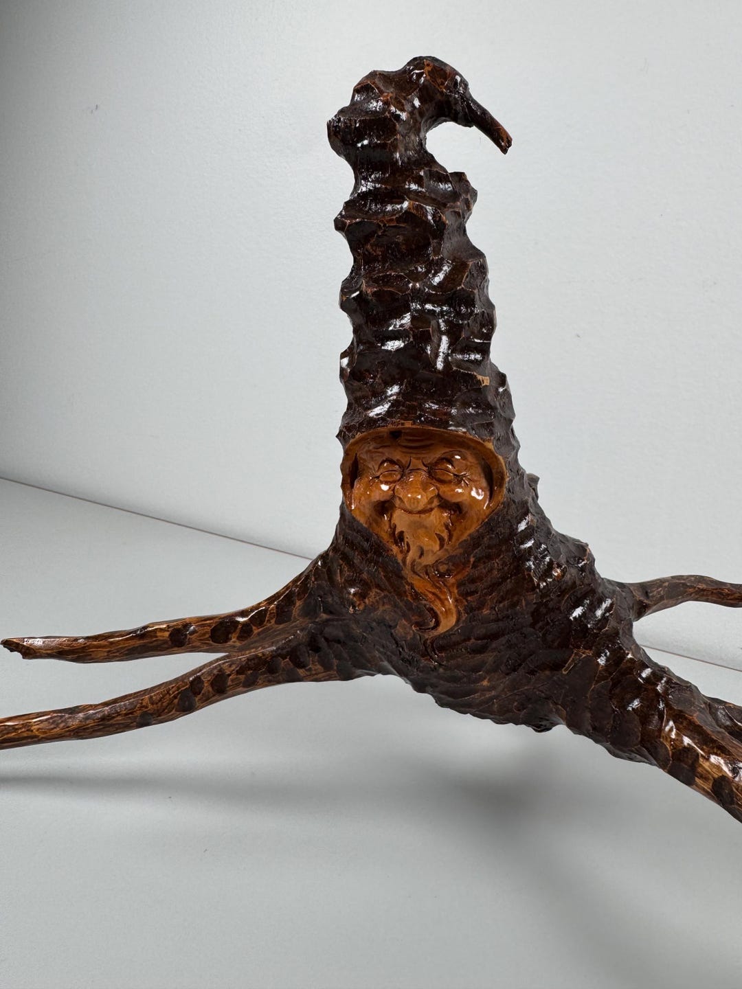 Vintage Hand Carved Wizard Signed Artist Carved From Wood Roots Large ...