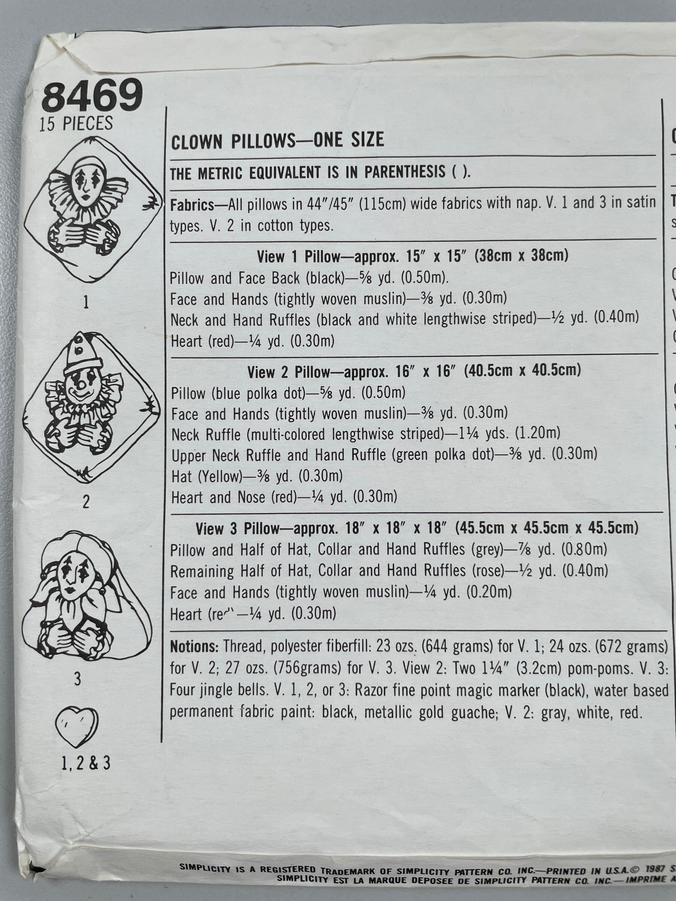 Simplicity 8469 FF Uncut Easy Sew Clown Pillows Three Styles. 15” X 15 ...