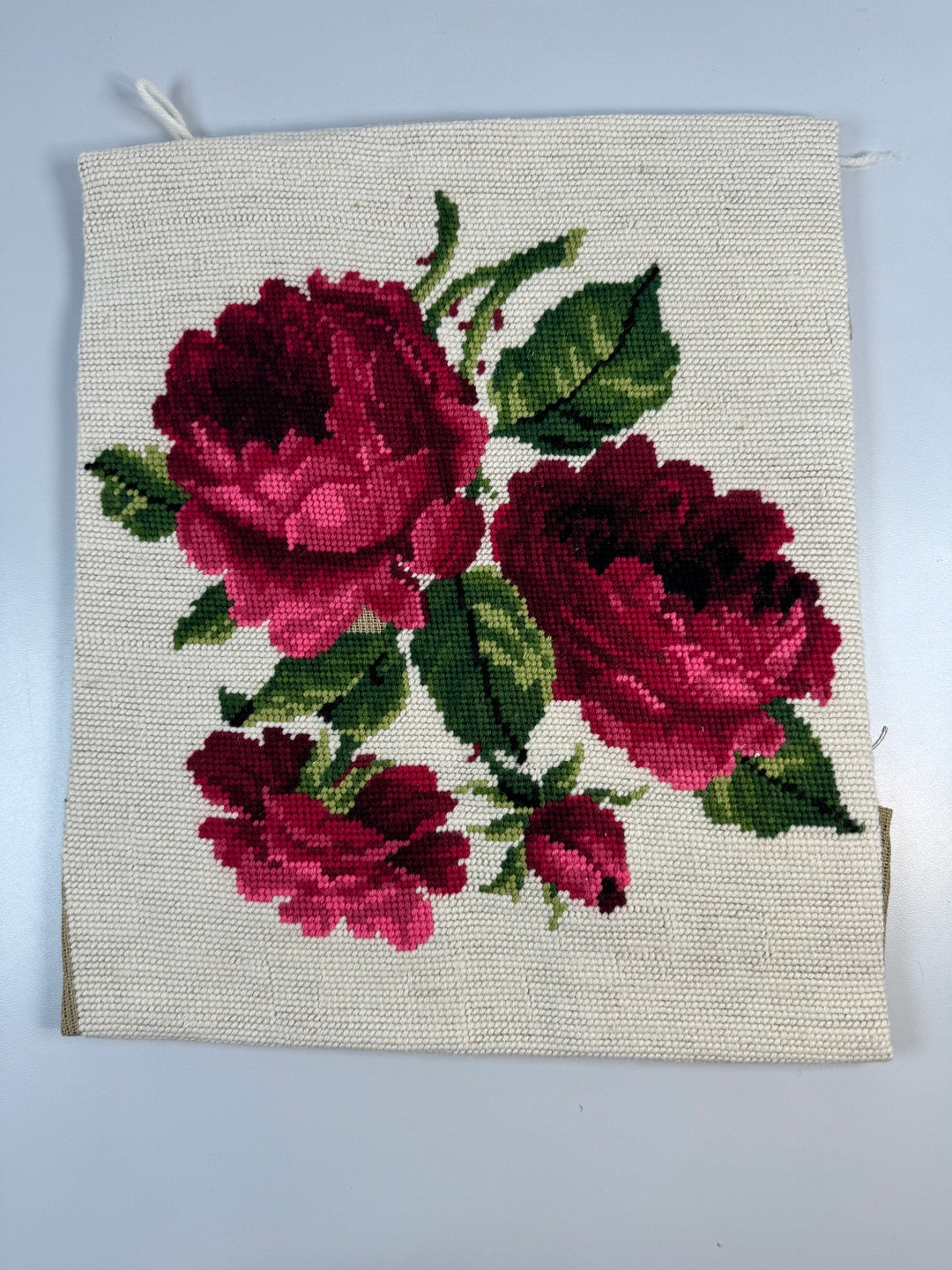 Vintage MCM Needle Point Cross Stitch Hand Crafted Red Roses for ...