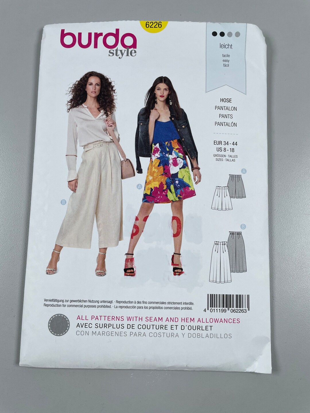 Burda 6226 FF Easy Sew Stylish Loose Fitting Pants Look Like Skirt ...