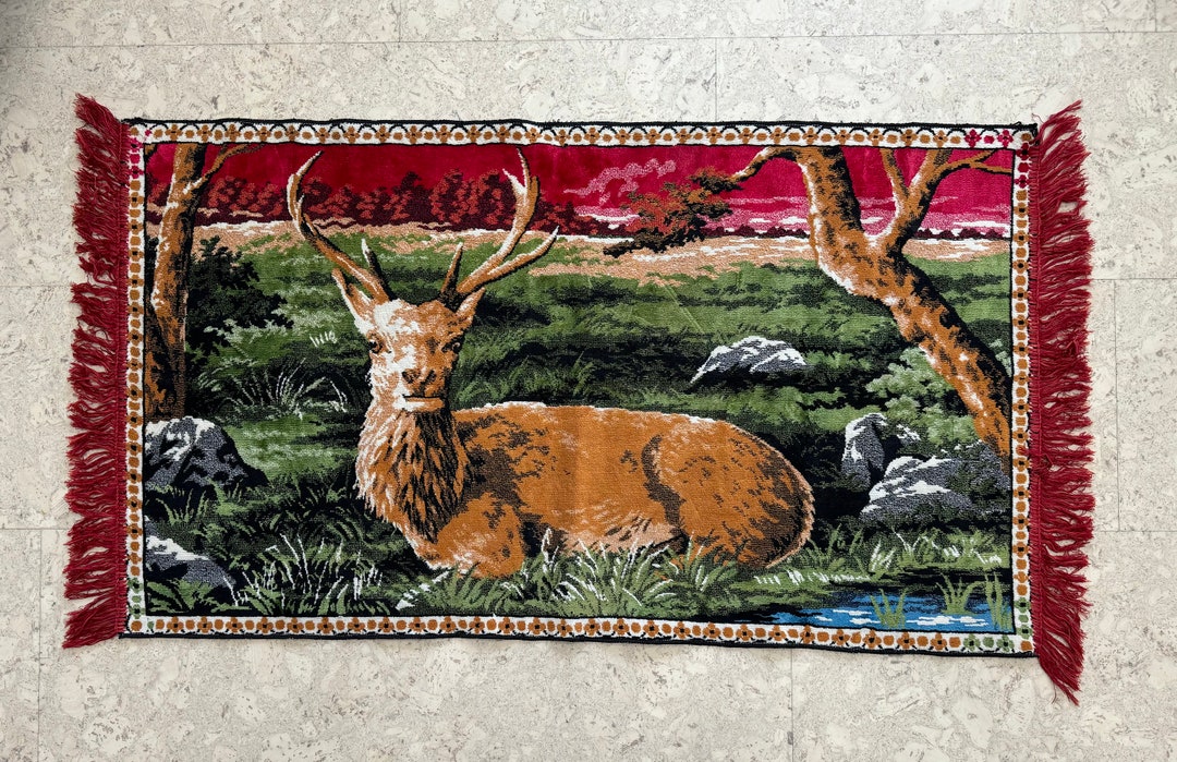 Vintage Velvet Wall Tapestry Dresser Runner Sofa Throw Rug Stag Deer ...