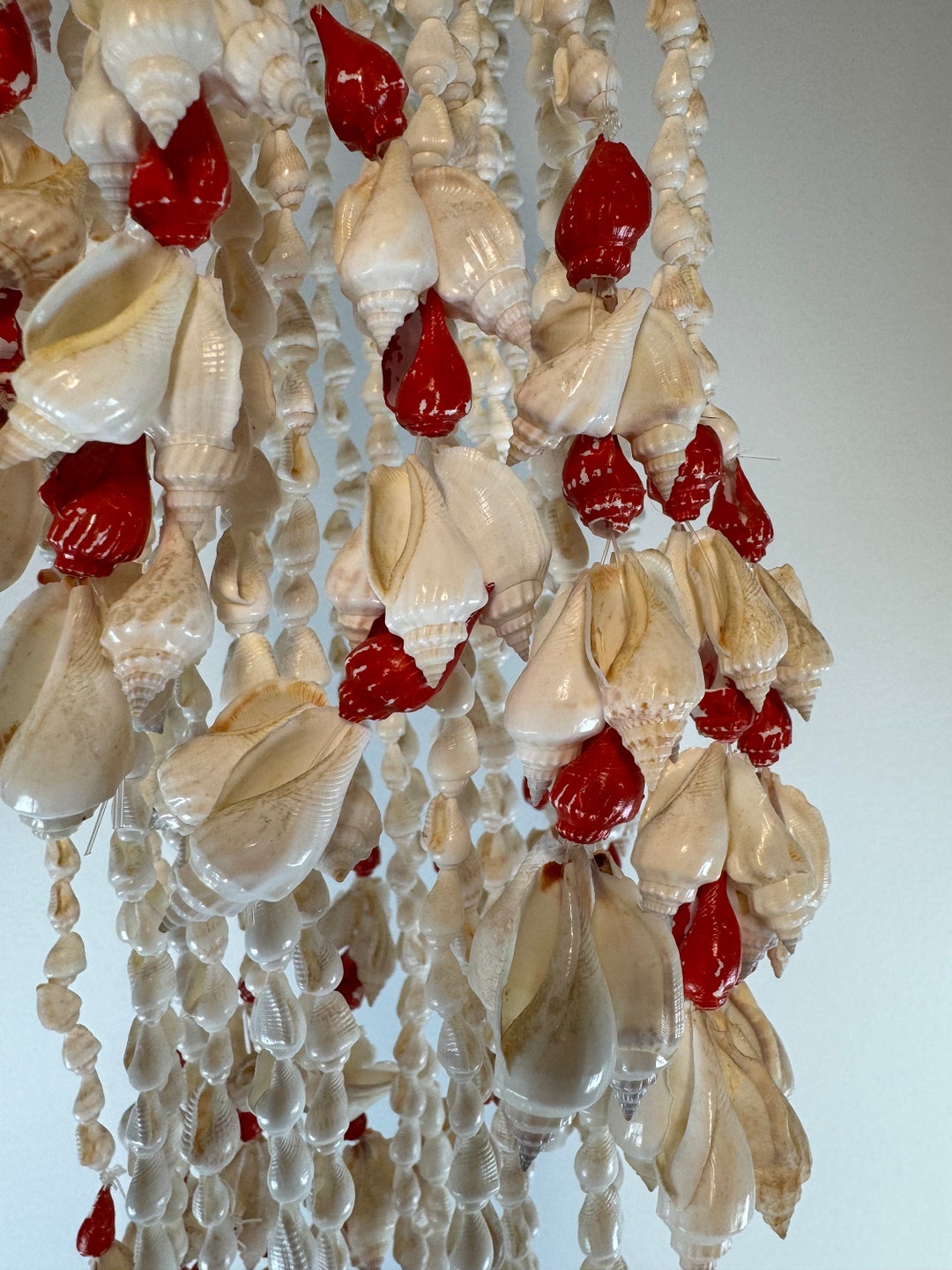 Vintage MCM Shell Wind Chime Chandelier Macramé 36" L X 6" W Cowrie Sea ...