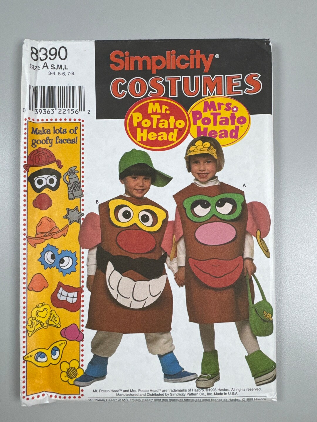 Simplicity 8390 FF Uncut Mr. and Mrs. Potato Head Costume Make Lot of ...