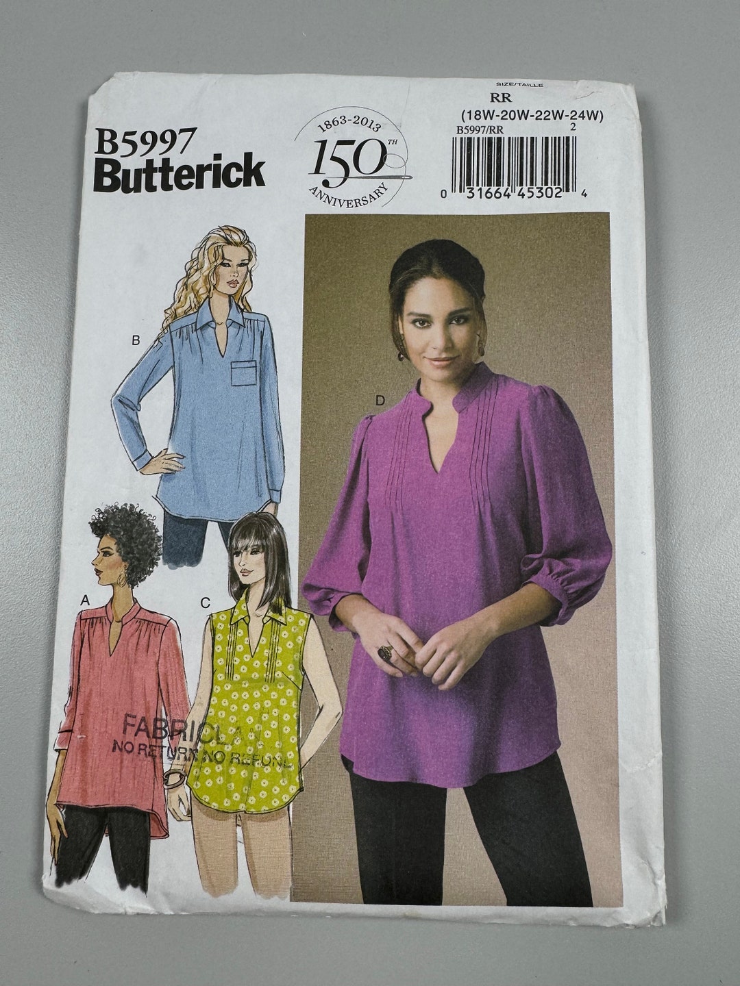 Butterick B5997 FF Uncut Womans Tops Blouses Tunic Loose Fitting. Size ...