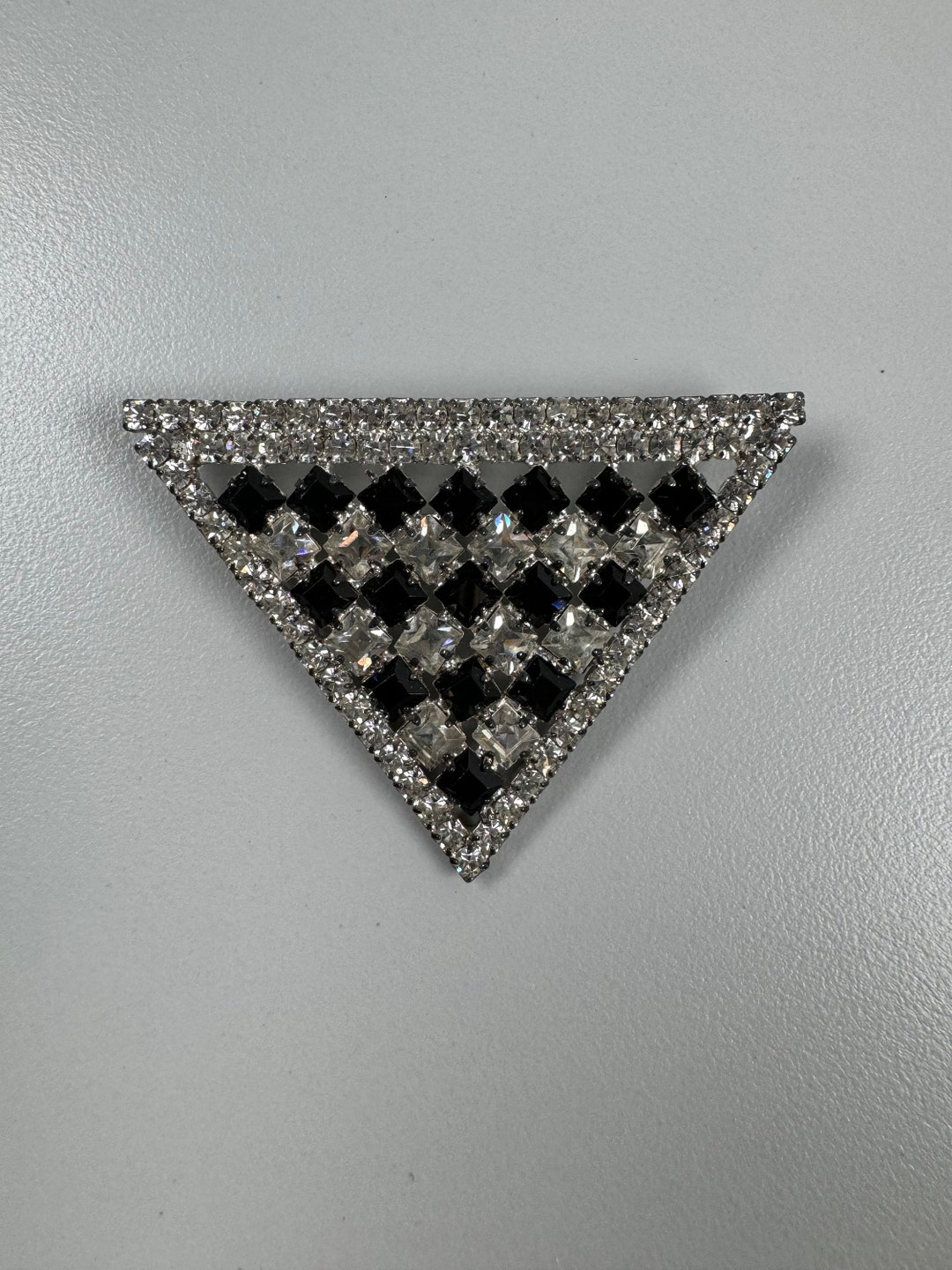 Vintage Art Deco Style Pava Black and Clear Crystals Triangle Brooch ...