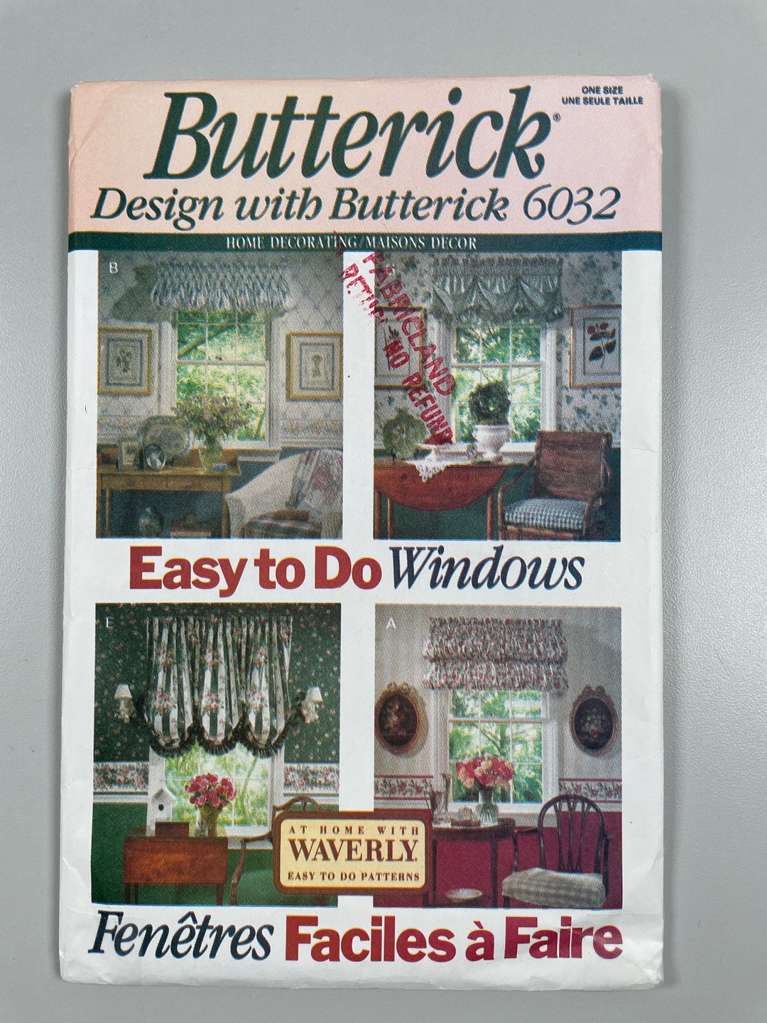 Butterick 6032 FF Uncut Waverly Easy to Make Curtain Toppers Panel ...