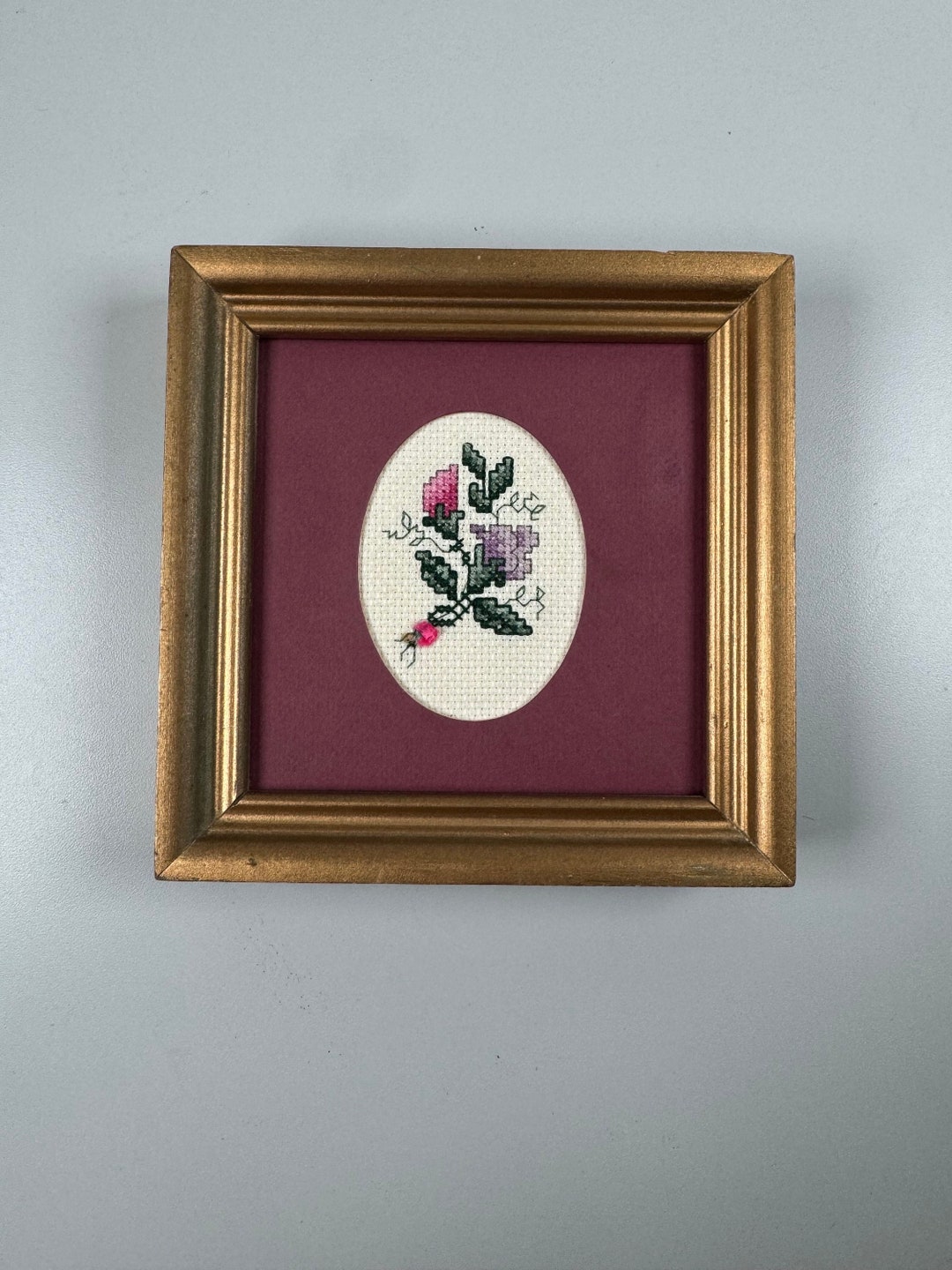 Vintage Crewel Needle Work Cross Stitch Hand Crafted Floral Handmade ...