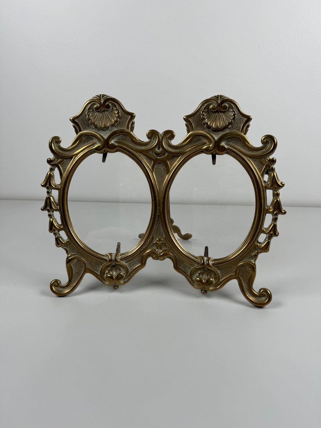 Vintage Rococo Style Double Oval Photo Frame With Glass 8.5” X7” Self ...