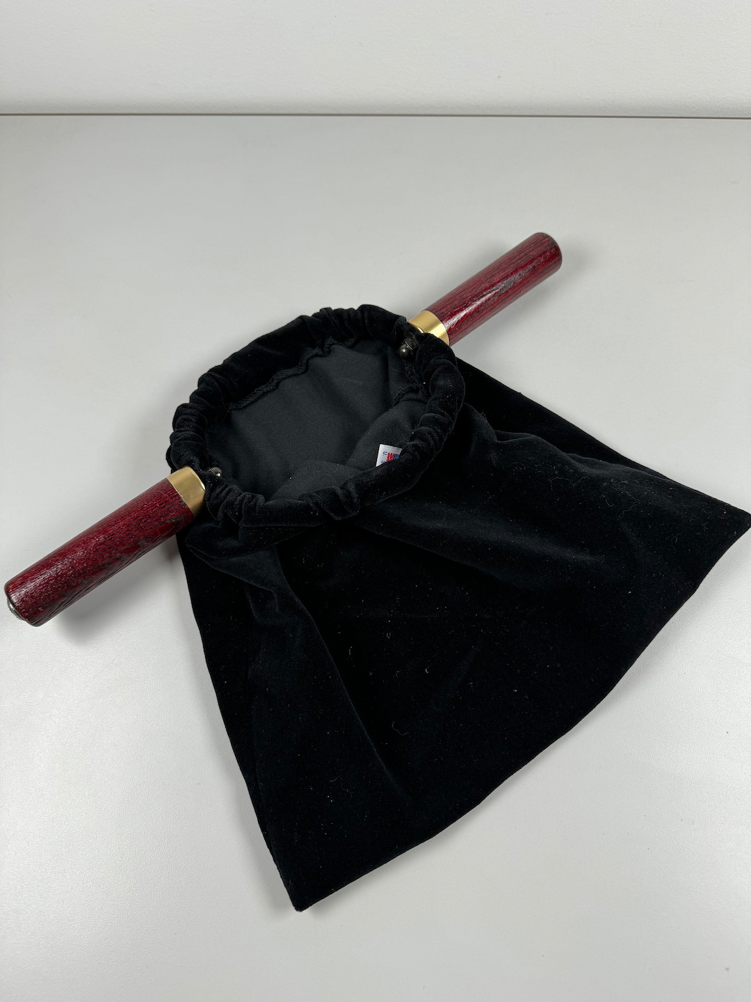 Vintage Velvet Church Offering Bag Black Wood and Brass Handle ...