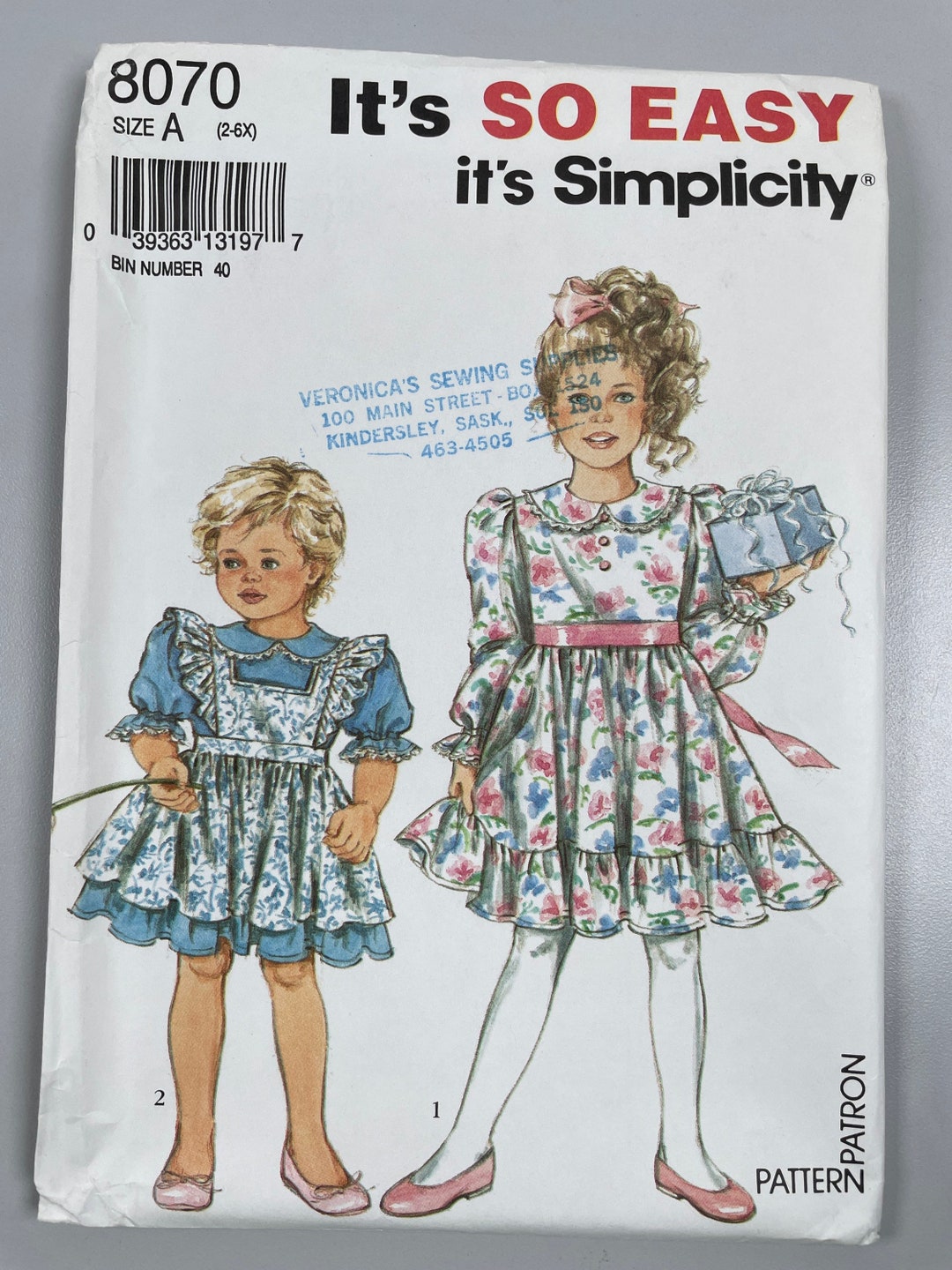 Simplicity 8070 FF Uncut Girls Dress and Pinafore Ruffled Dress and Ruffled Bib Pinafore Sizes 2 ...