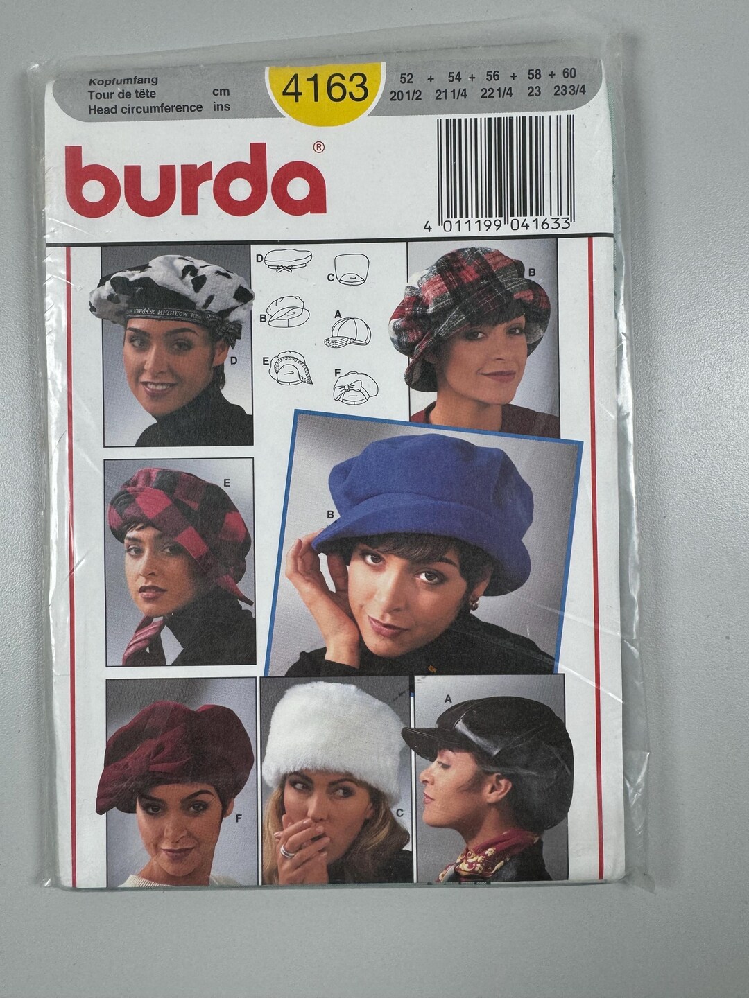 Burda 4163 FF Uncut Hats Caps Headwear Barrett Multi Head Wear Styles ...