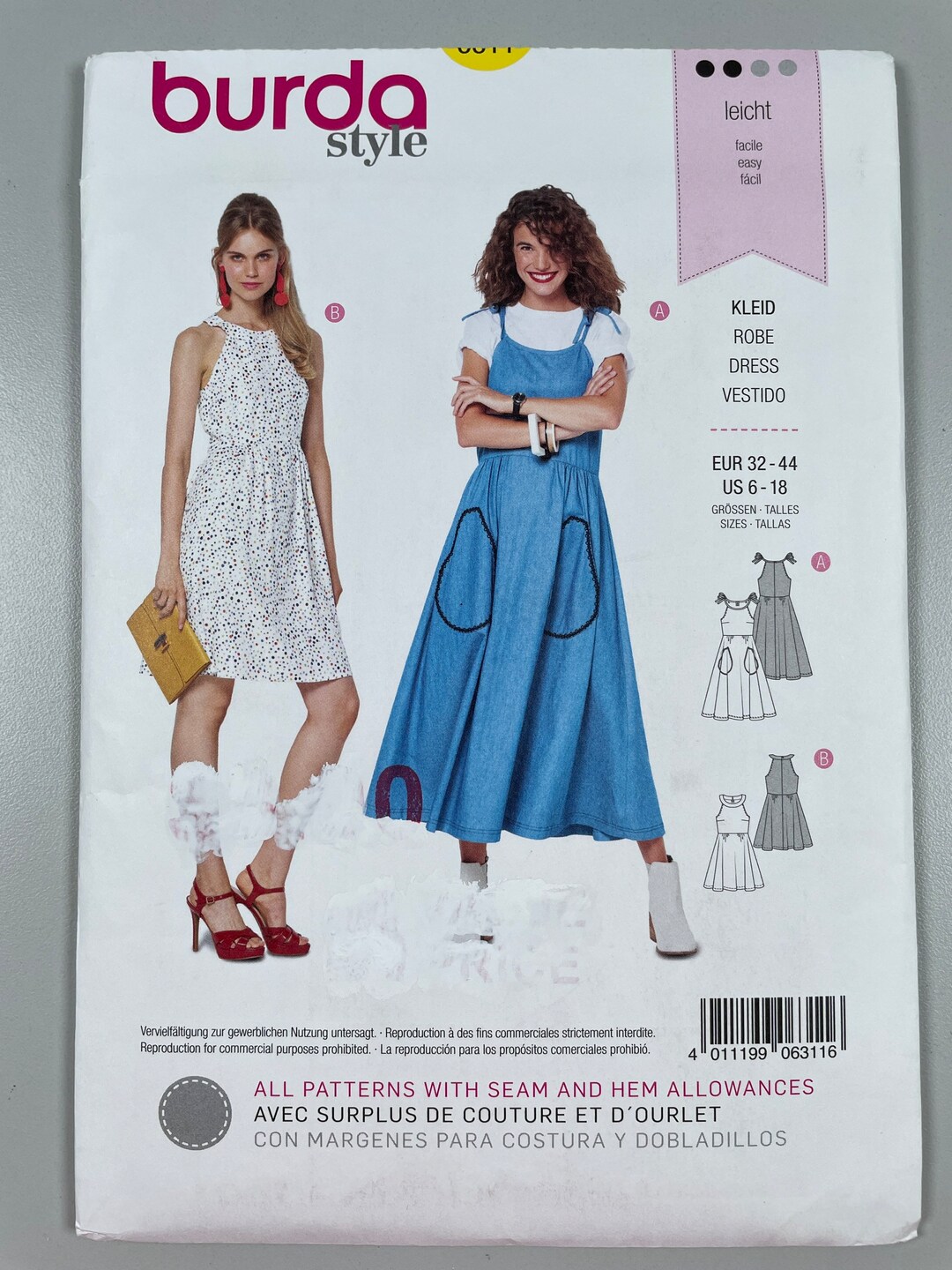Burda 6311 FF Uncut Easy Sew Jumper Dress Various Options. Long or ...