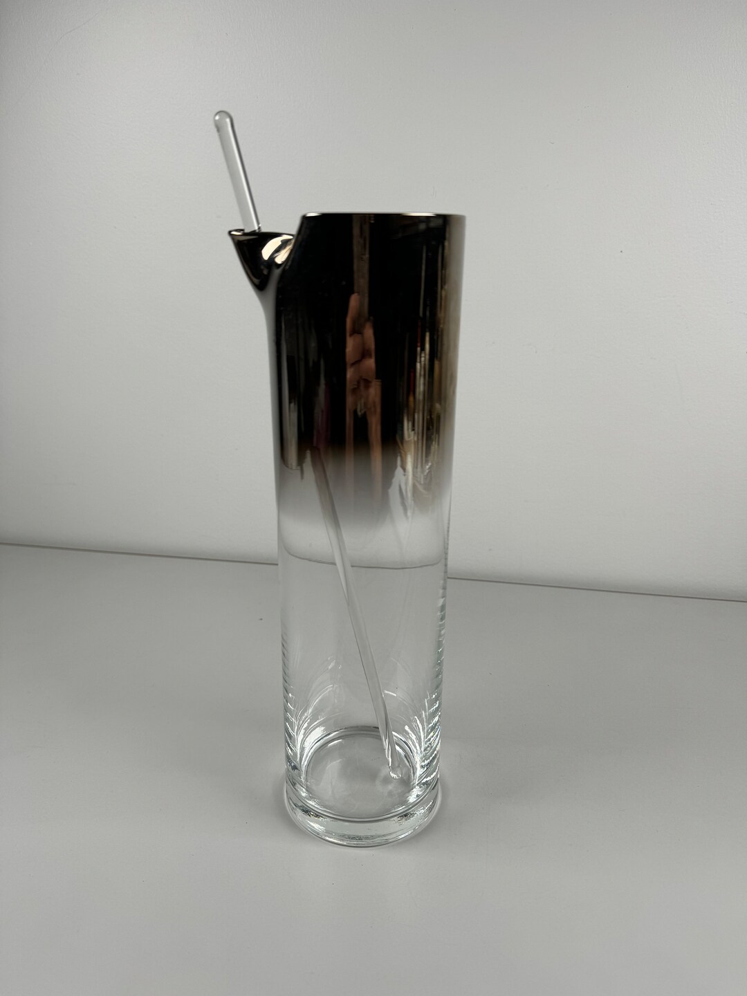 Vintage Glass Pitcher and Stir Stirrer Dorothy Thorpe Ombré Silver Fade ...