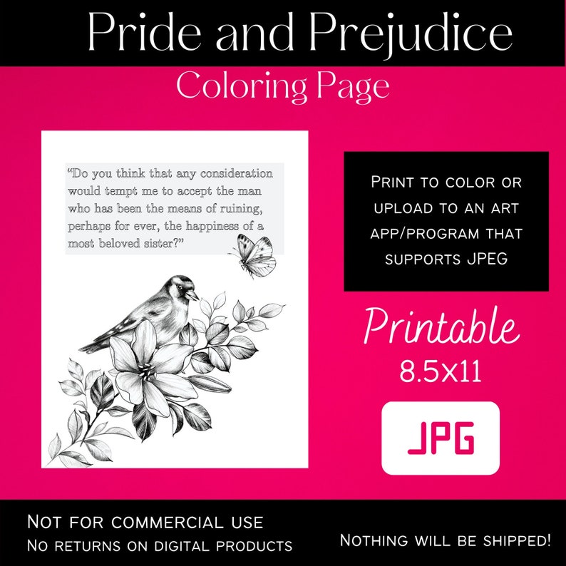 Adult Coloring Pages, Bird Coloring Pages, Pride and Prejudice Quote ...