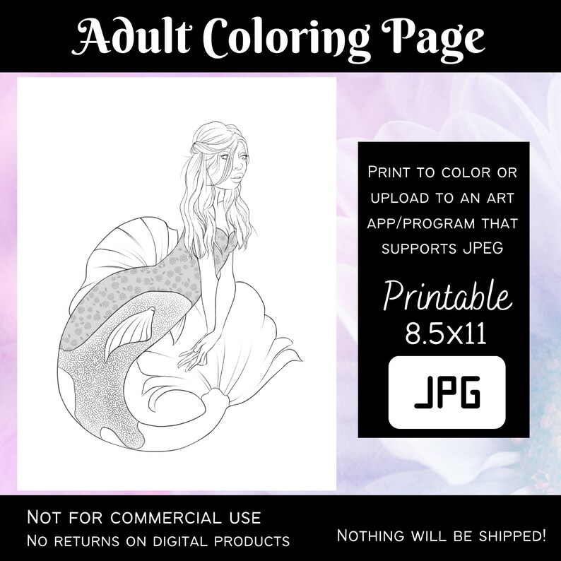 Mermaid Printable Coloring Page Ocean Fantasy Adult Coloring - Etsy