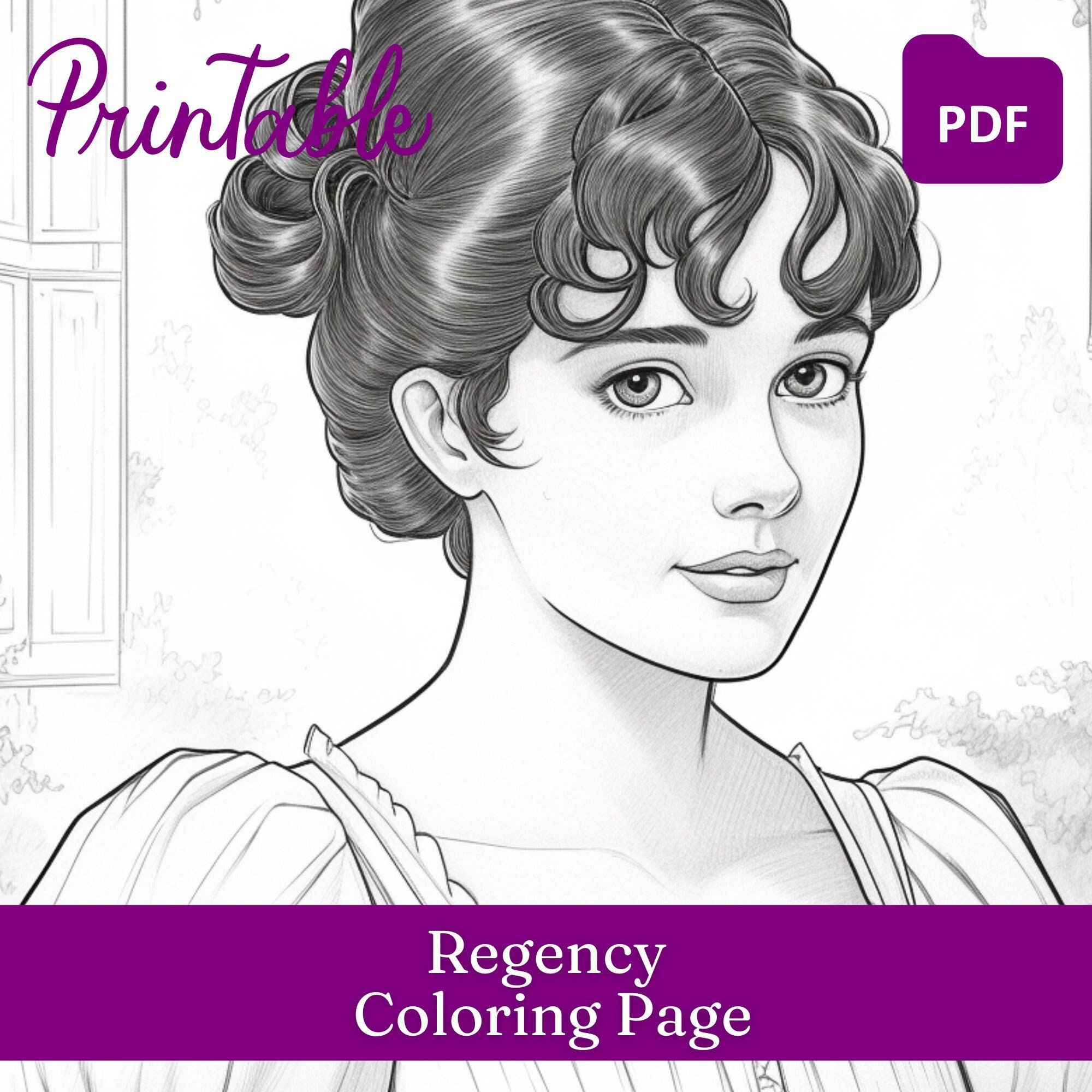Printable Adult Pride and Prejudice Coloring Page Regency Era Inspired ...
