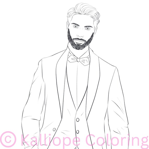 Bearded Man Adult Coloring Pages Printable Handsome Fashion - Etsy