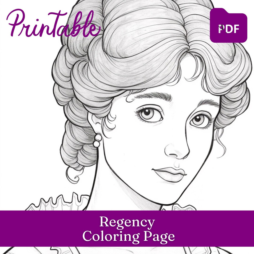 Printable Adult Pride and Prejudice Coloring Page Regency Era Inspired ...