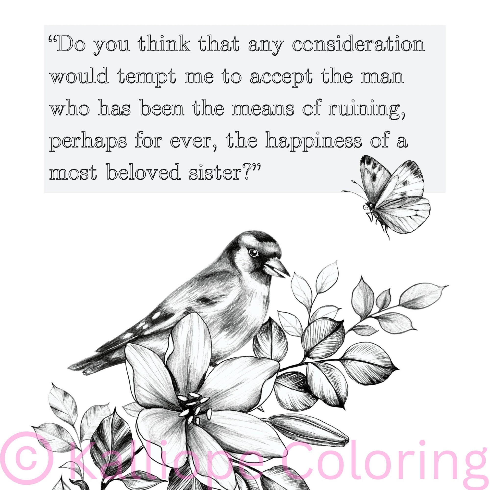 Adult Coloring Pages, Bird Coloring Pages, Pride and Prejudice Quote ...
