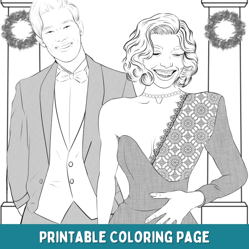 Romantic Couple Coloring Page, Adult Coloring Pages, Couple Coloring ...