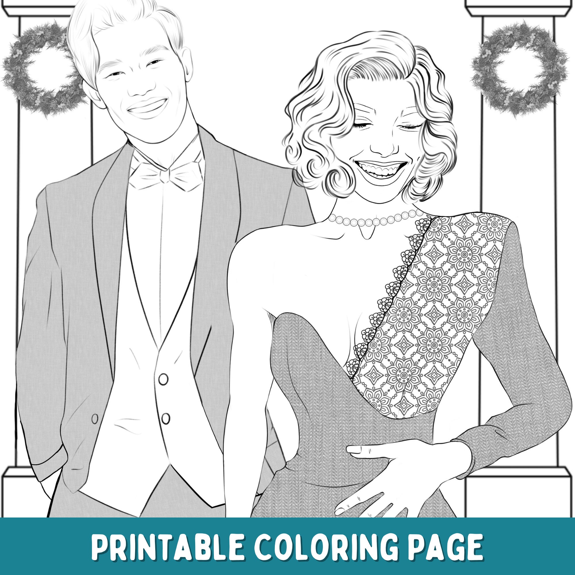 Romantic Couple Coloring Page, Adult Coloring Pages, Couple Coloring ...