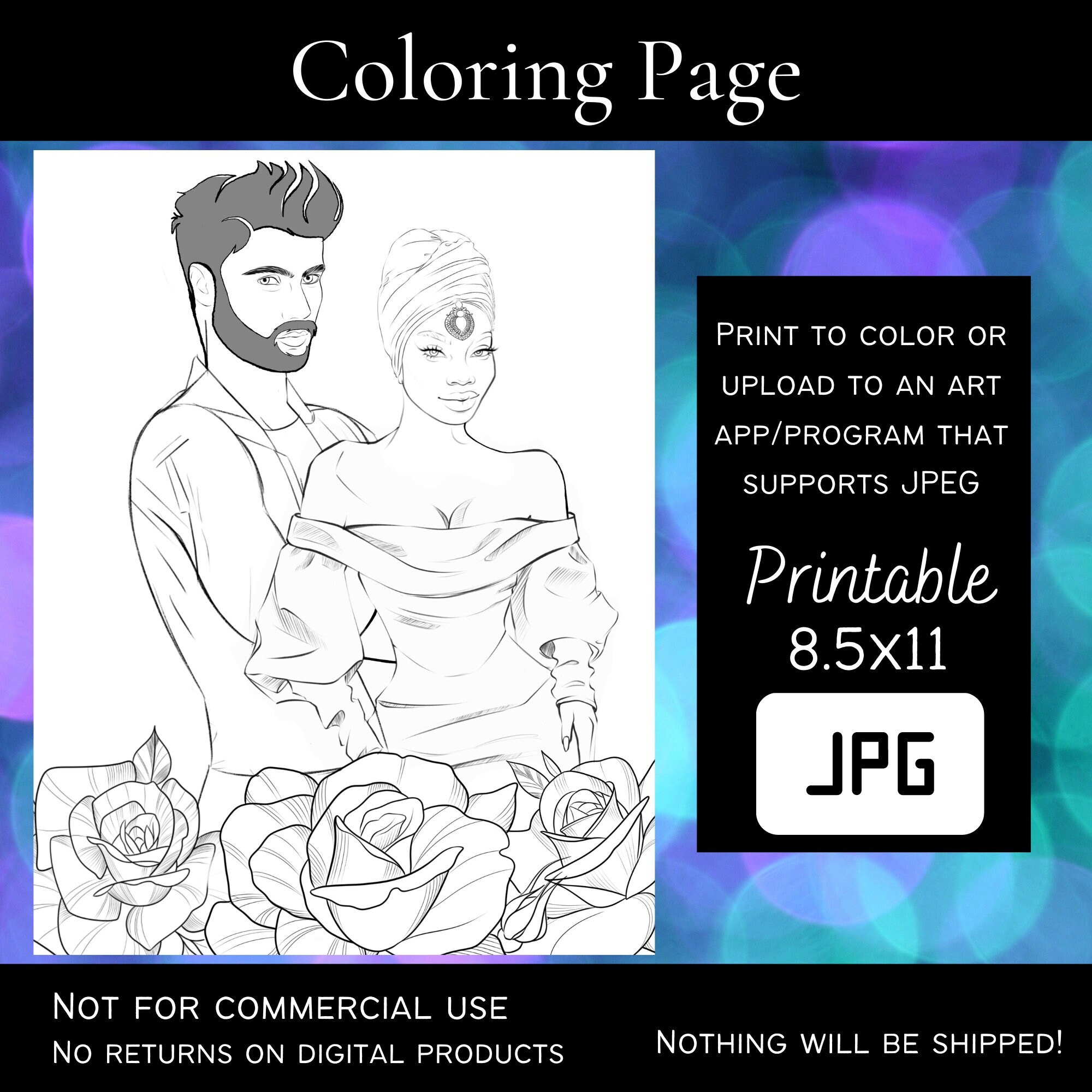 Romantic Couple Coloring Page, Adult Coloring Pages, Couple Coloring ...