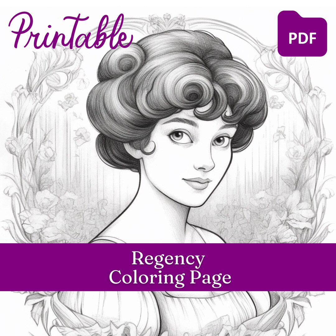 Printable Adult Pride and Prejudice Coloring Page Regency Era Inspired ...