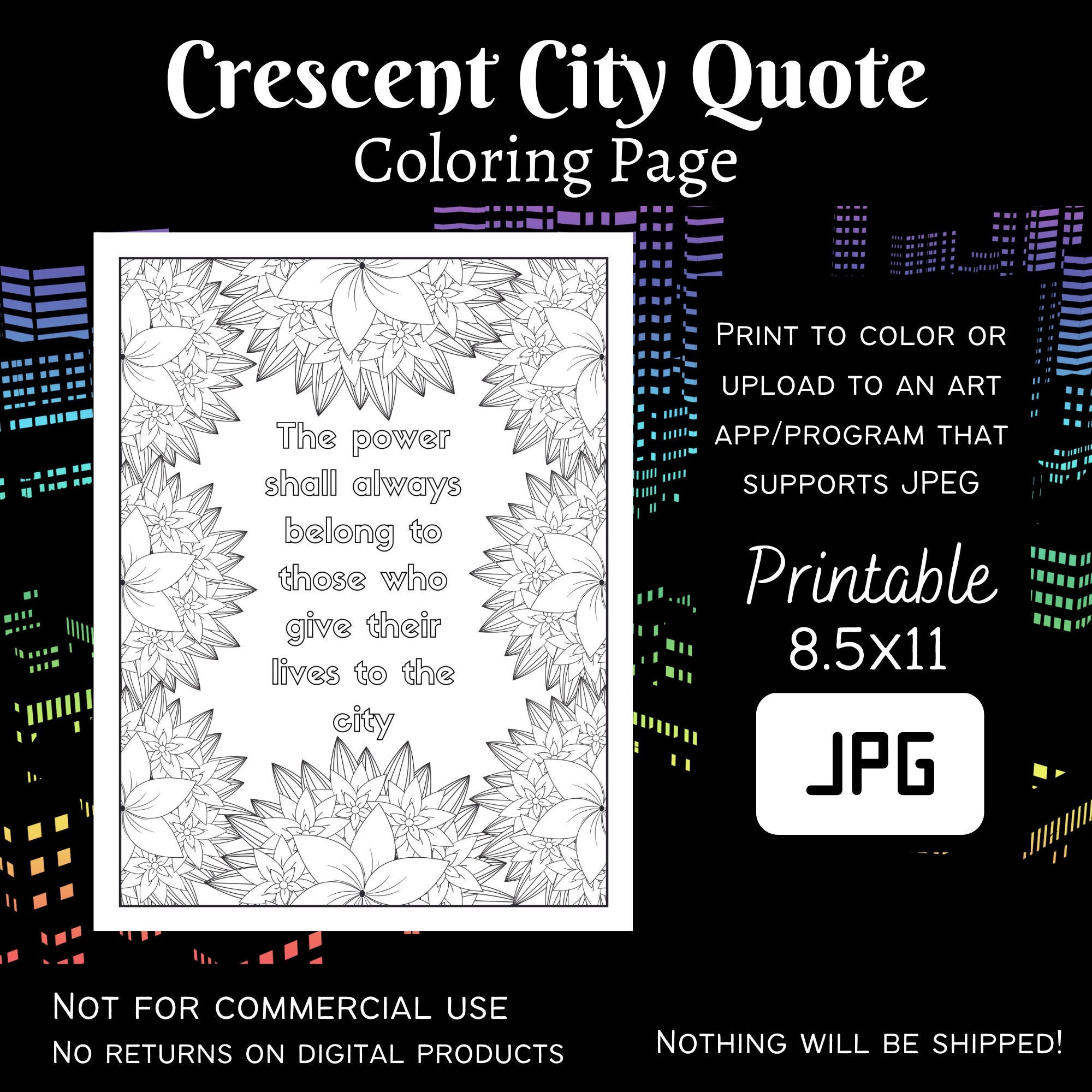 Crescent City Coloring Page for Adults, Coloring Sheet SJM Quote ...