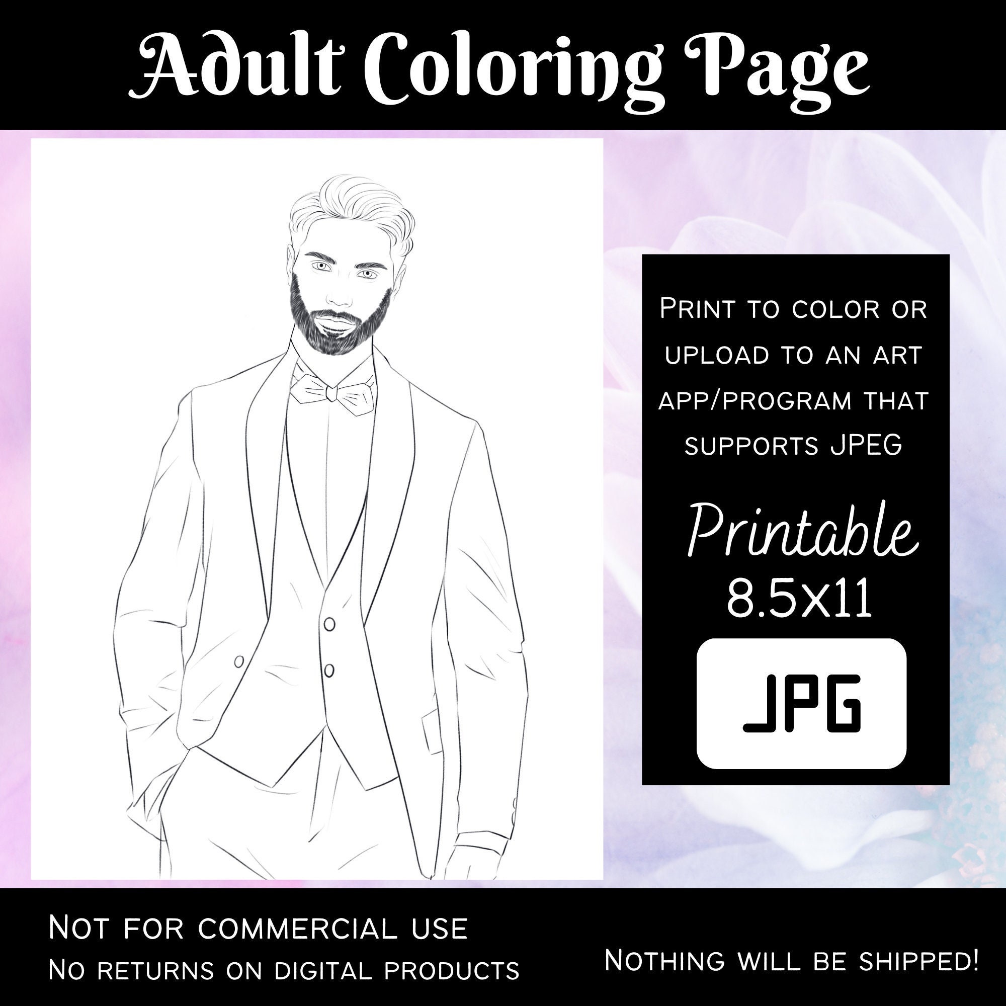 Bearded Man Adult Coloring Pages Printable, Handsome Fashion Man ...