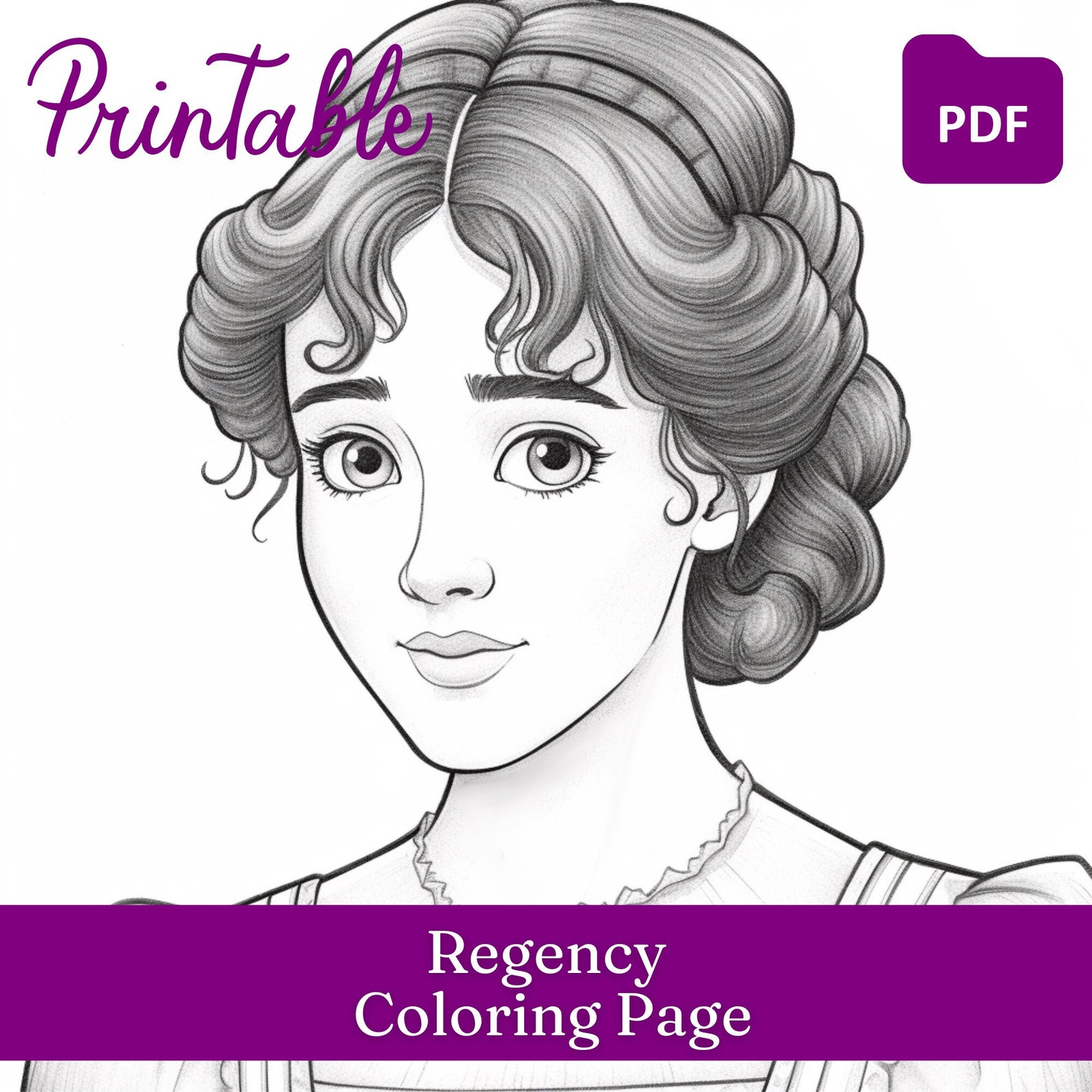 Printable Adult Coloring Page Pride and Prejudice Regency Era Inspired ...