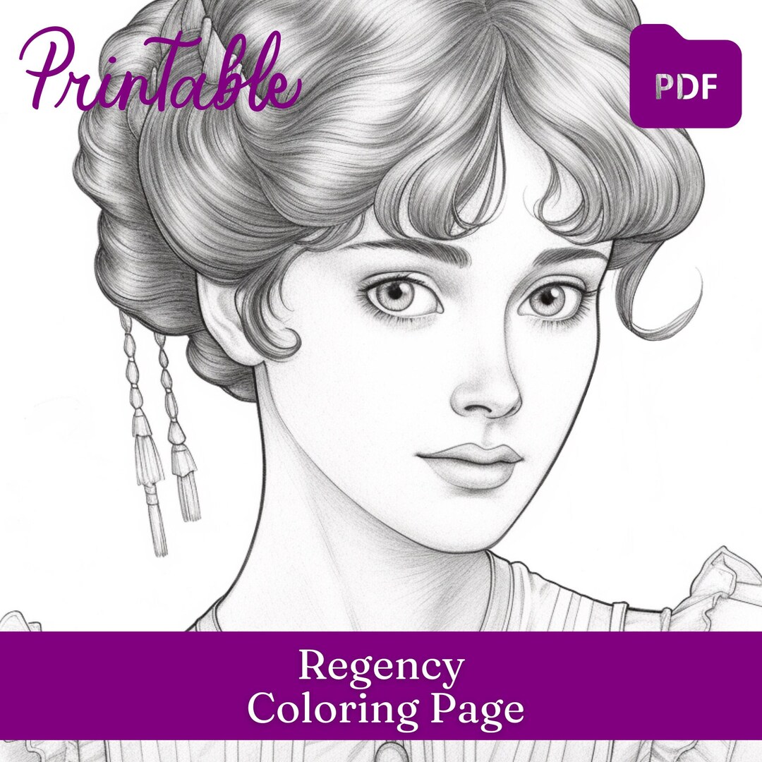 Printable Adult Pride and Prejudice Coloring Page Regency Era Inspired ...