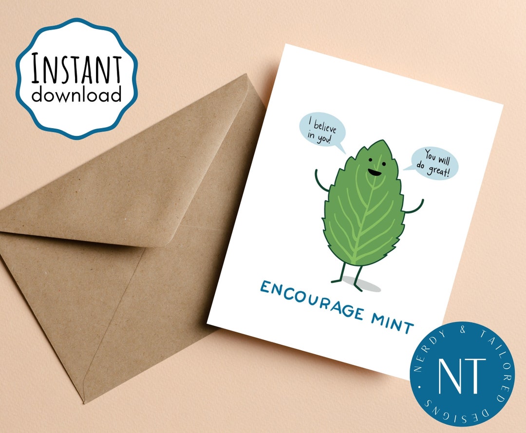 Encourage Mint Printable Greeting Card, Instant Download 7x5 in Card ...