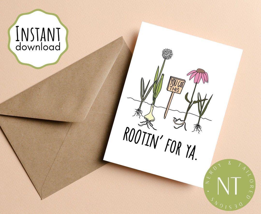 Rootin for Yah, Plant Lover, Printable Greeting Card, Instant Download ...