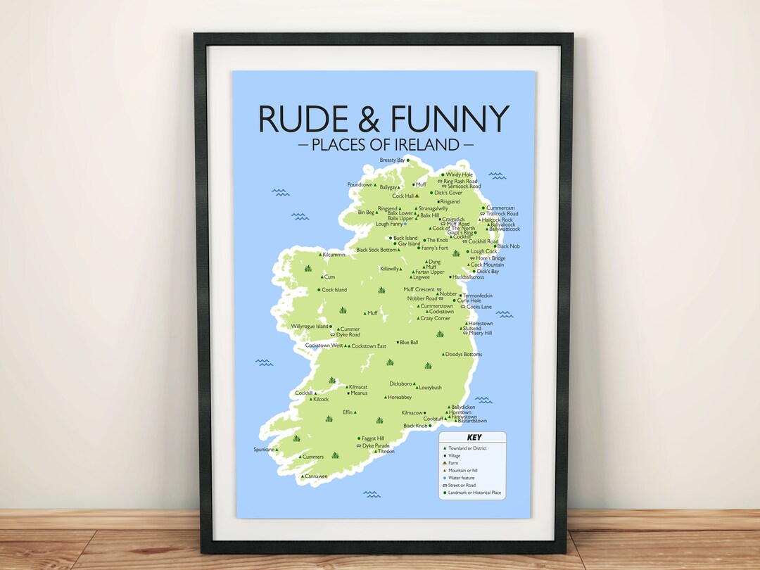 Silly & Funny Places of Ireland Poster Wall Art Print, Irish Craic ...