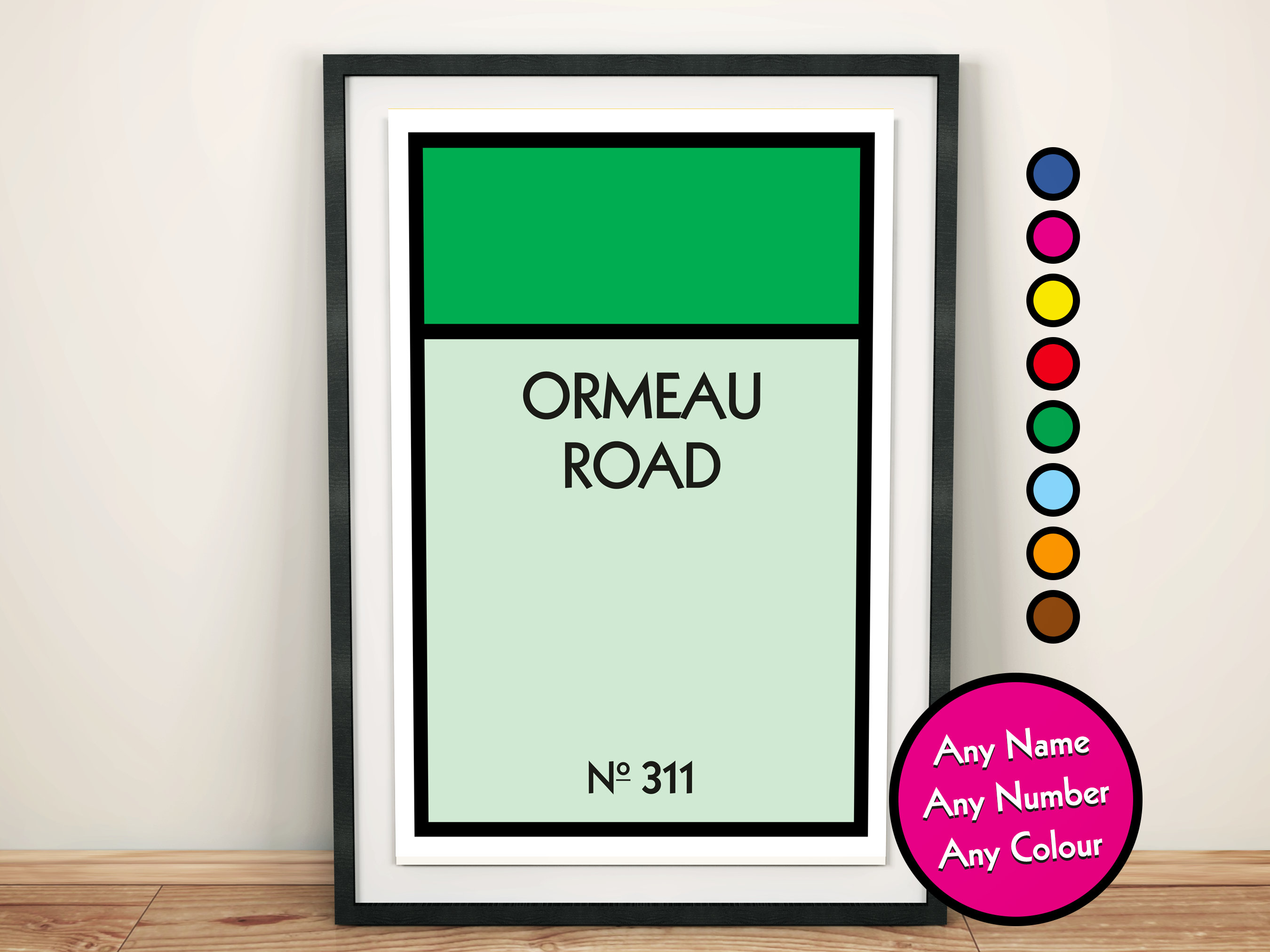 Personalised Monopoly Board Property Wall Art Print, Northern Irish ...