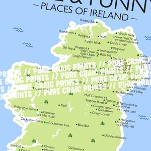 Silly & Funny Places of Ireland Poster Wall Art Print, Irish Craic ...