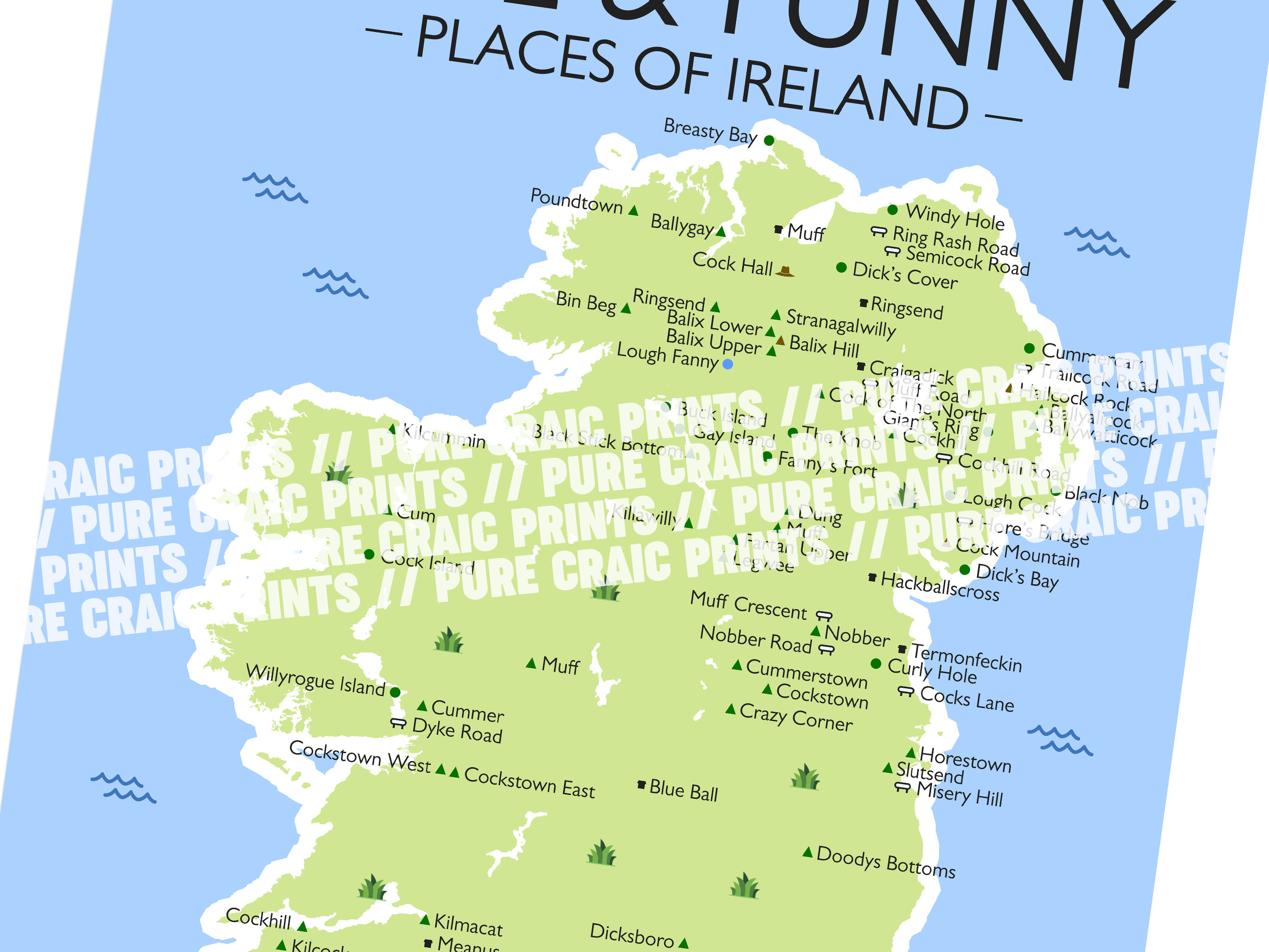 Silly & Funny Places of Ireland Poster Wall Art Print, Irish Craic ...