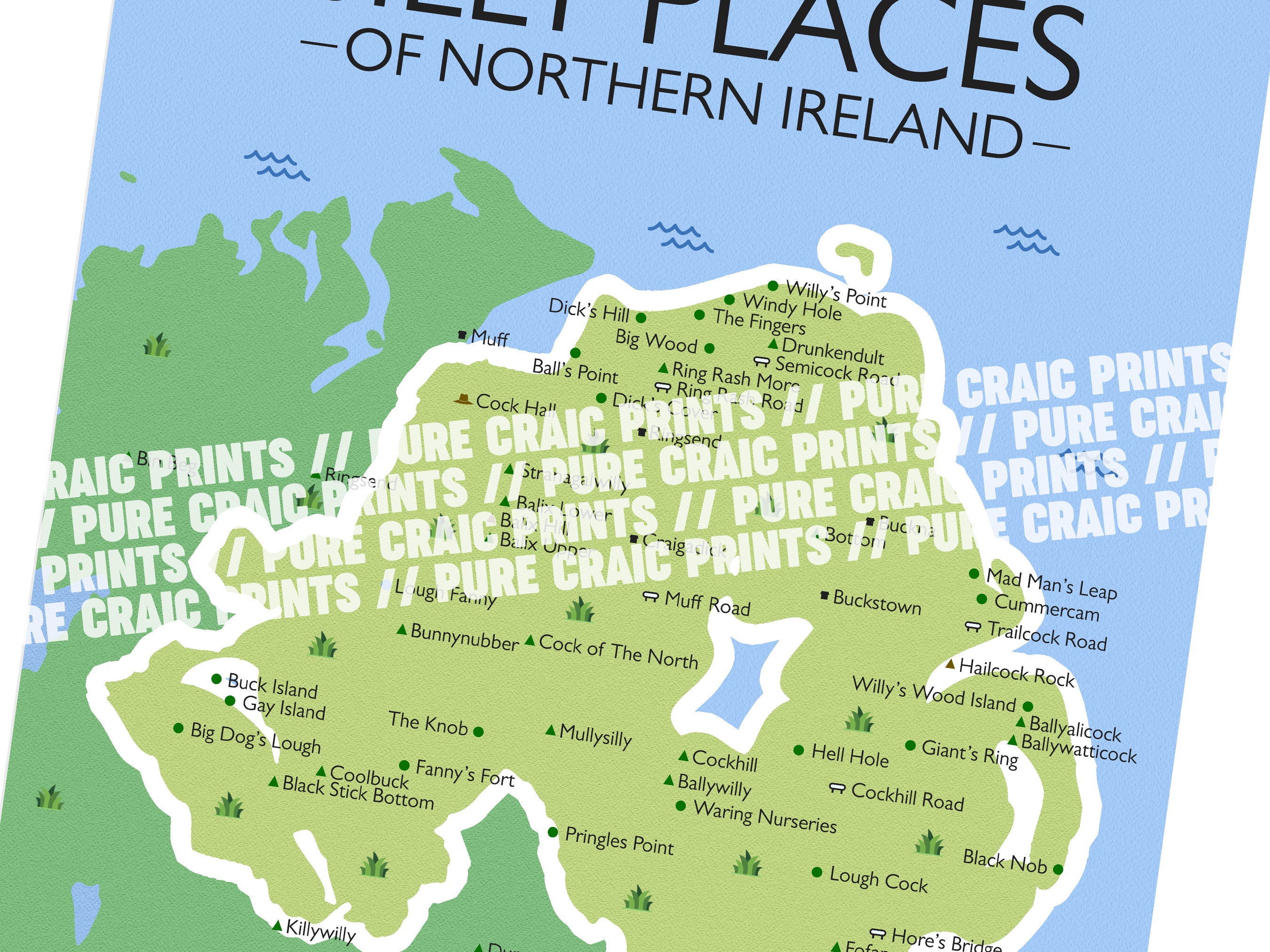 Silly Places of Northern Ireland Poster Wall Art Print, Northern Irish ...