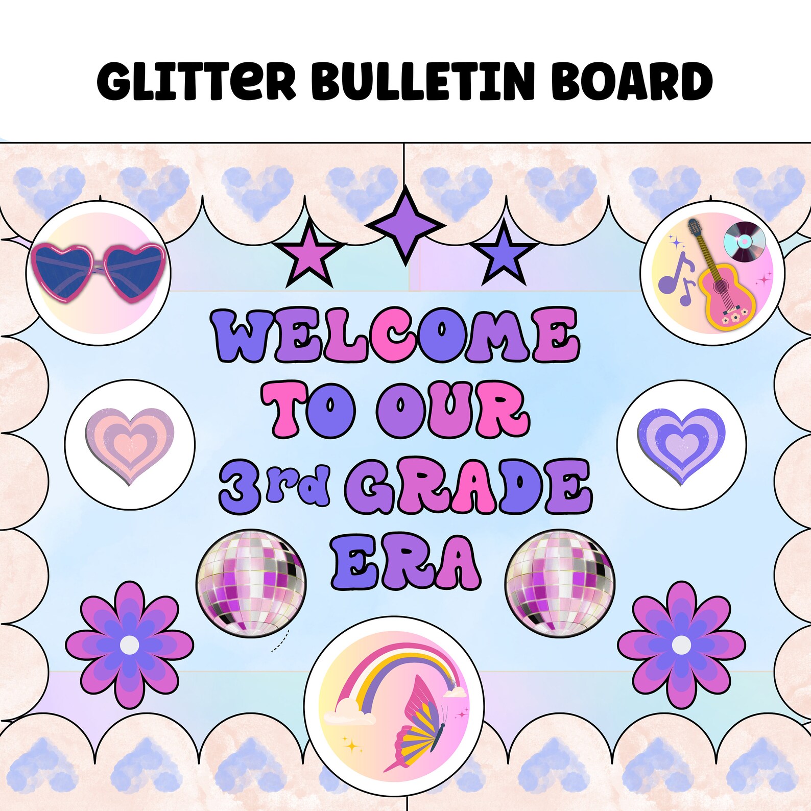 Glitter Era Bulletin Board Kit Back to School Bulletin Board Retro ...