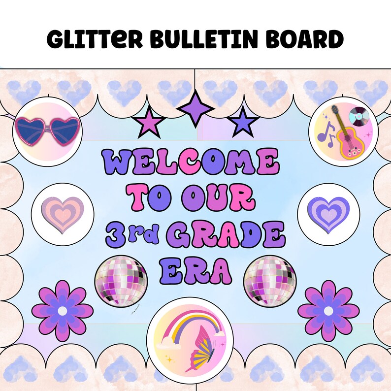 Glitter Era Bulletin Board Kit Back to School Bulletin Board Retro ...