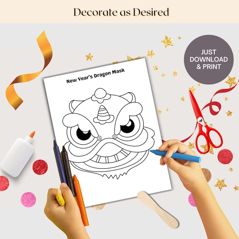 Lunar New Year Dragon Masks Printable Chinese Zodiac Paper Masks Lunar ...