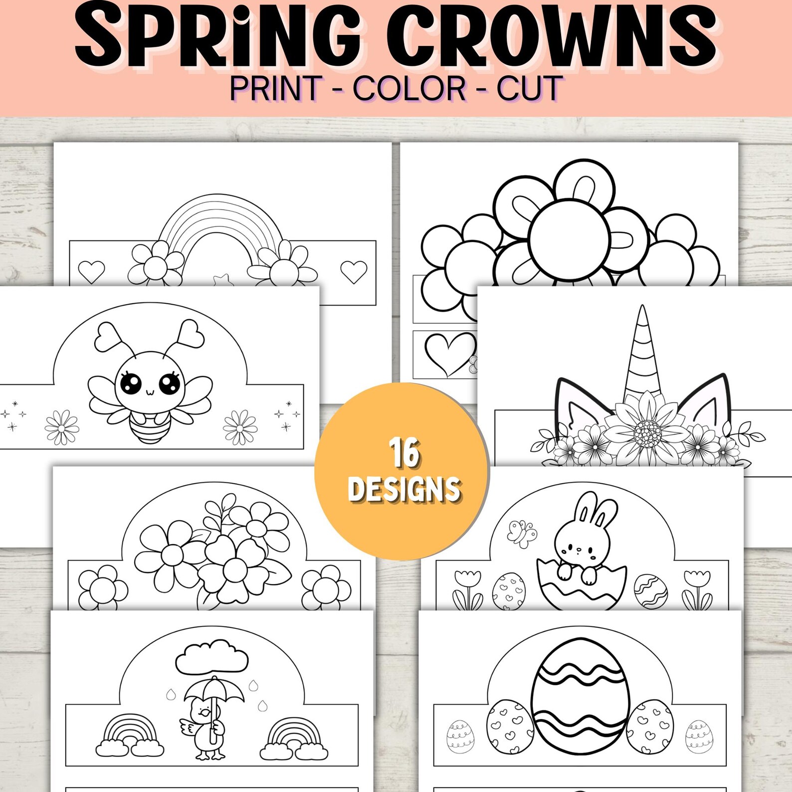 Spring Crown Printable, Flower Crown Template for Kids, DIY Spring ...