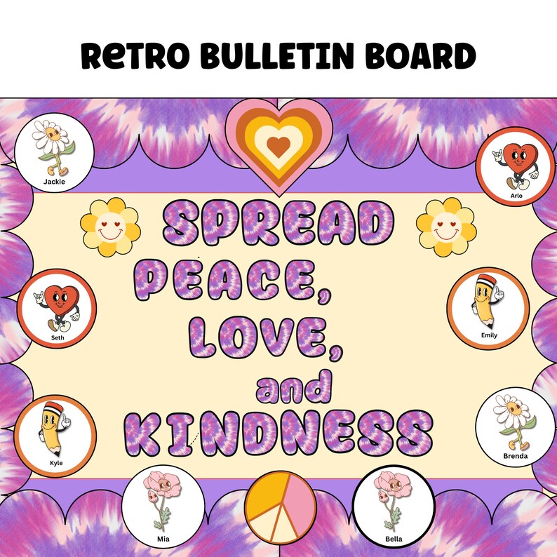 Retro Kindness Bulletin Board Kit Valentine Kindness Classroom Theme ...